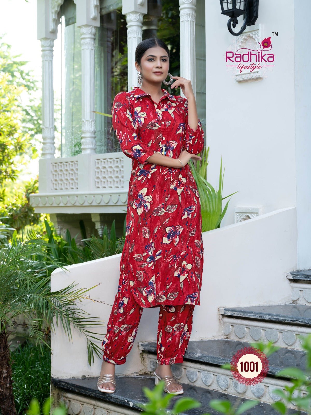 Bright Floral Red RDL 1001 DFS FVD - Indian Dress House 786